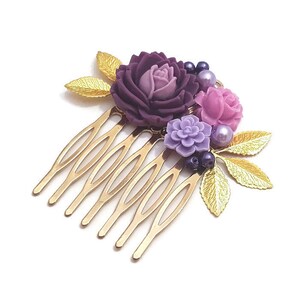 Purple Hair Comb Wedding Comb Bridal Comb Bridesmaid Comb Pearl Hair ...