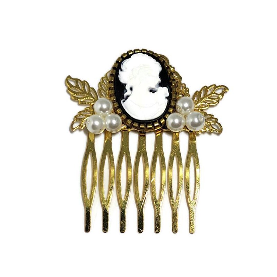Vintage Cameo Hair Comb With Pearls and Gold Leaves – Classic Victorian ...
