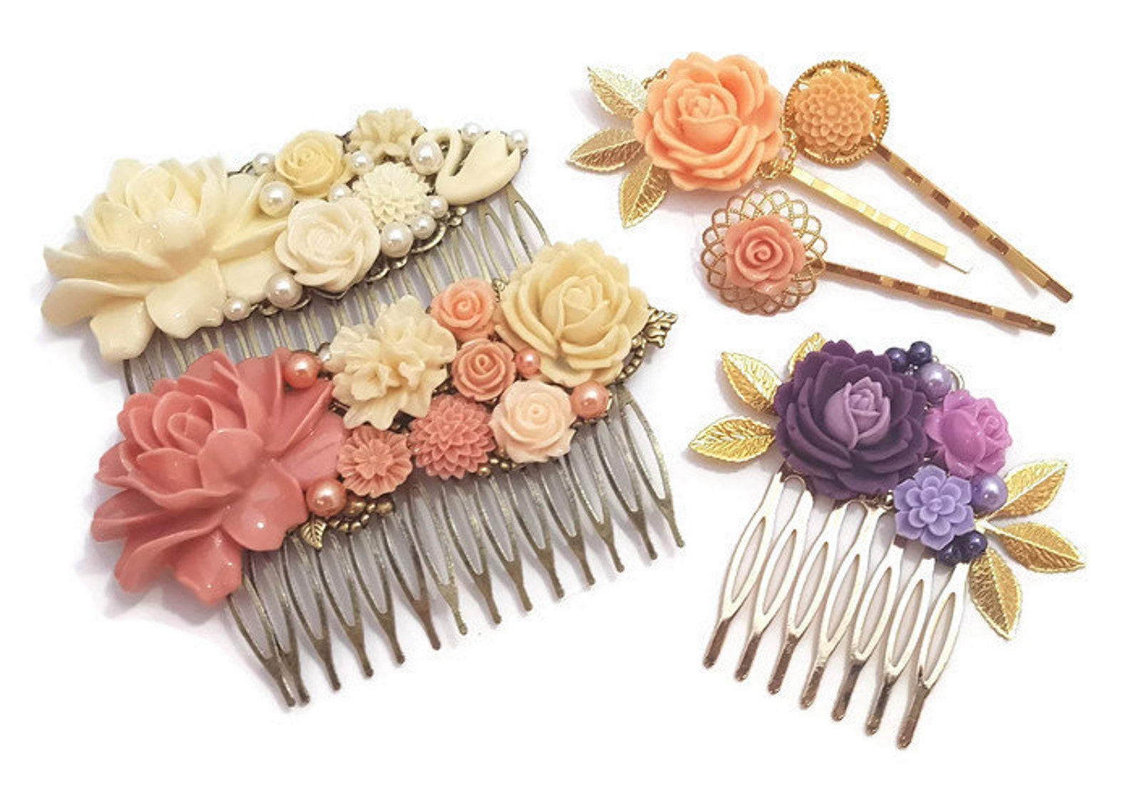 Peach Hair Pins Flower Bobby Pins-set of 3-bridesmaid | Etsy