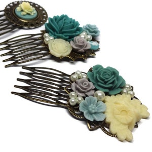 Blue Combs-set of 3-wedding Combs-bridal Combs-bridesmaid Comb-grey ...