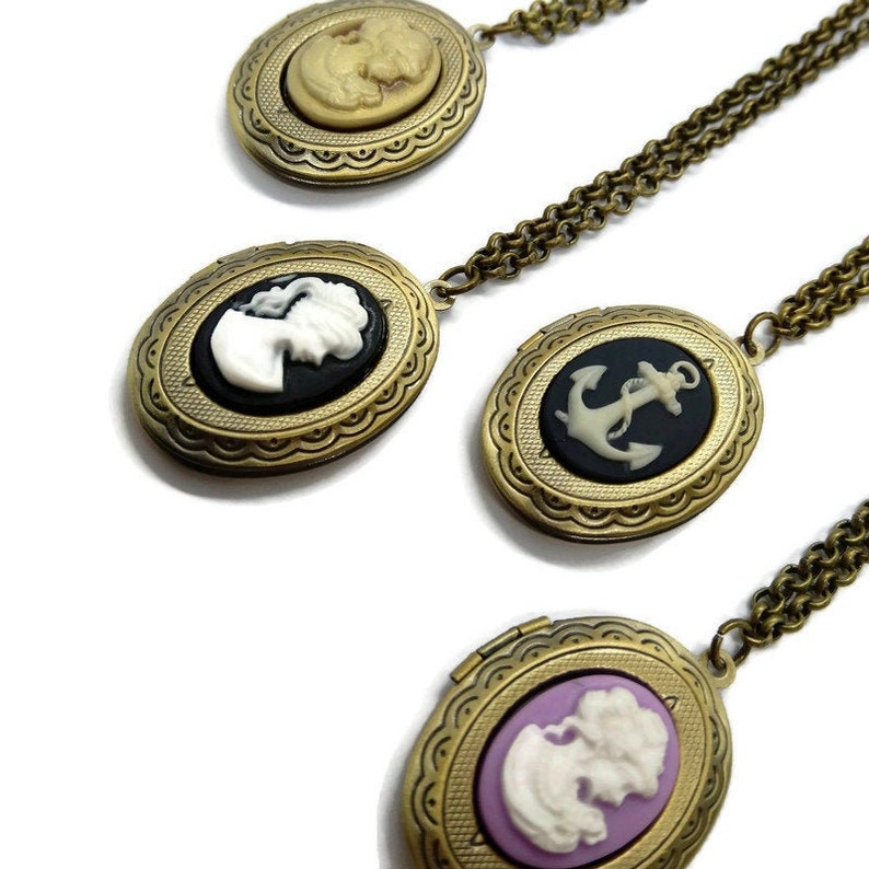 Cameo Locket Necklace Bronze Vintage Victorian Style Lady - Etsy