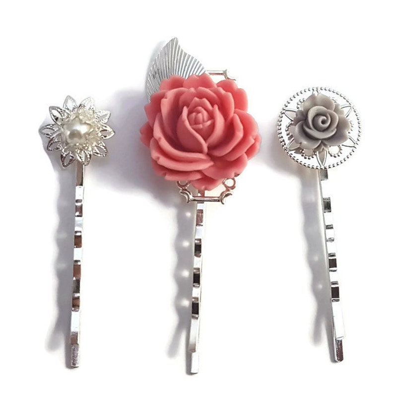 Pink Hair Pins Flower Bobby Pins-set of 3-bridesmaid | Etsy