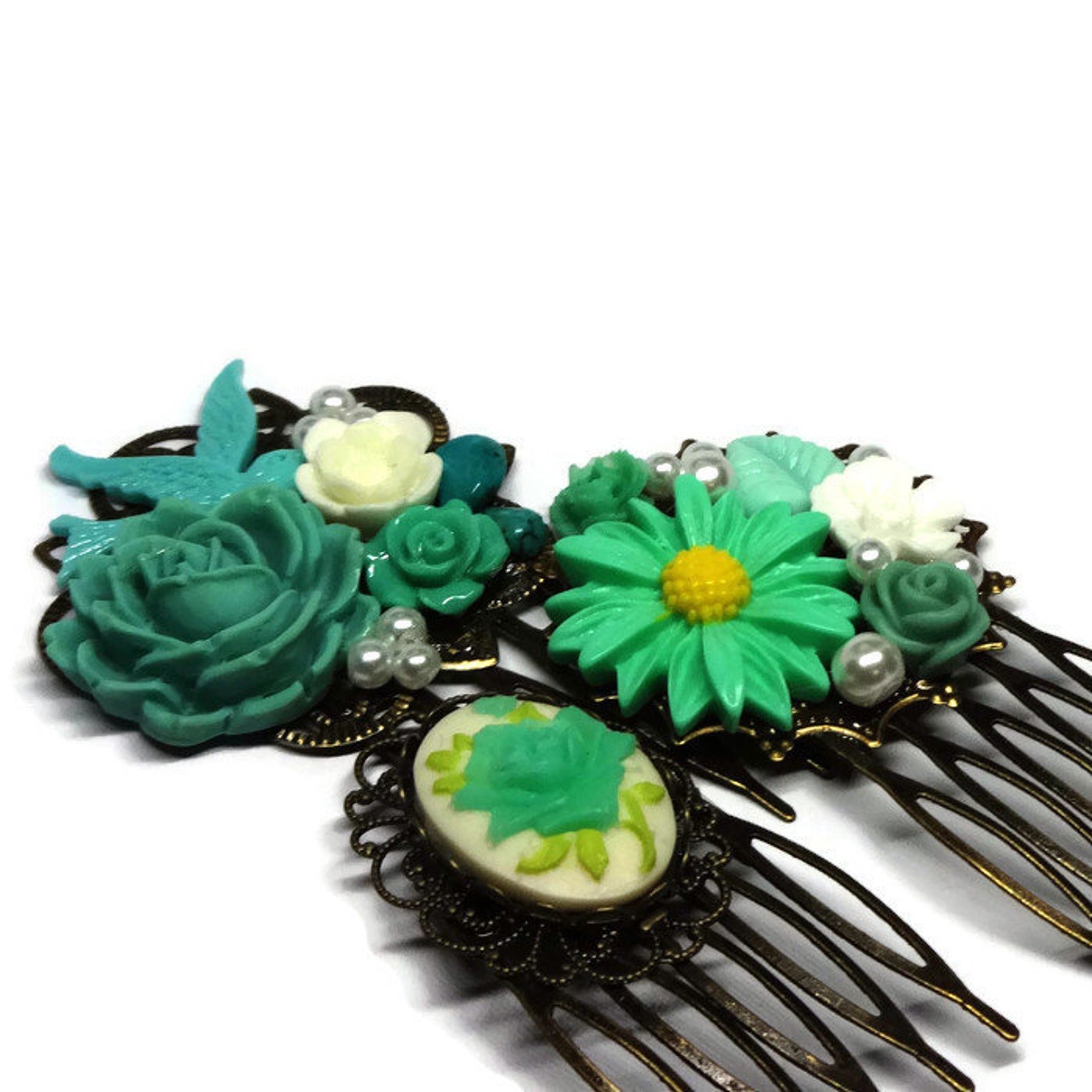 Green Combs-set of 3-wedding Combs-bridal Combs-bridesmaid - Etsy