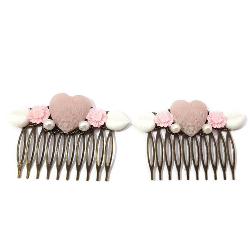 Pink-heart Hair Combs-neutral Hair Combs-set of 2-wedding Hair - Etsy
