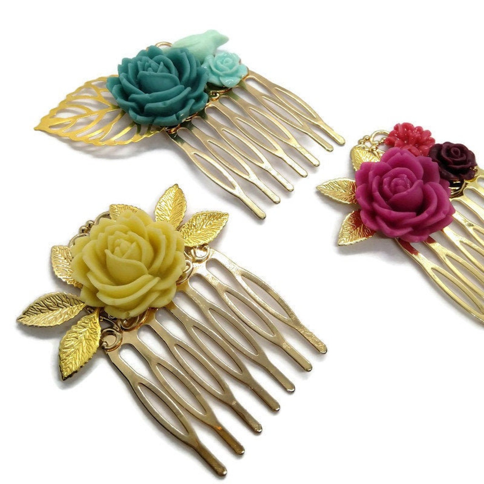 Dark Pink Flower Hair Comb-floral Hair Comb-wedding Hair | Etsy