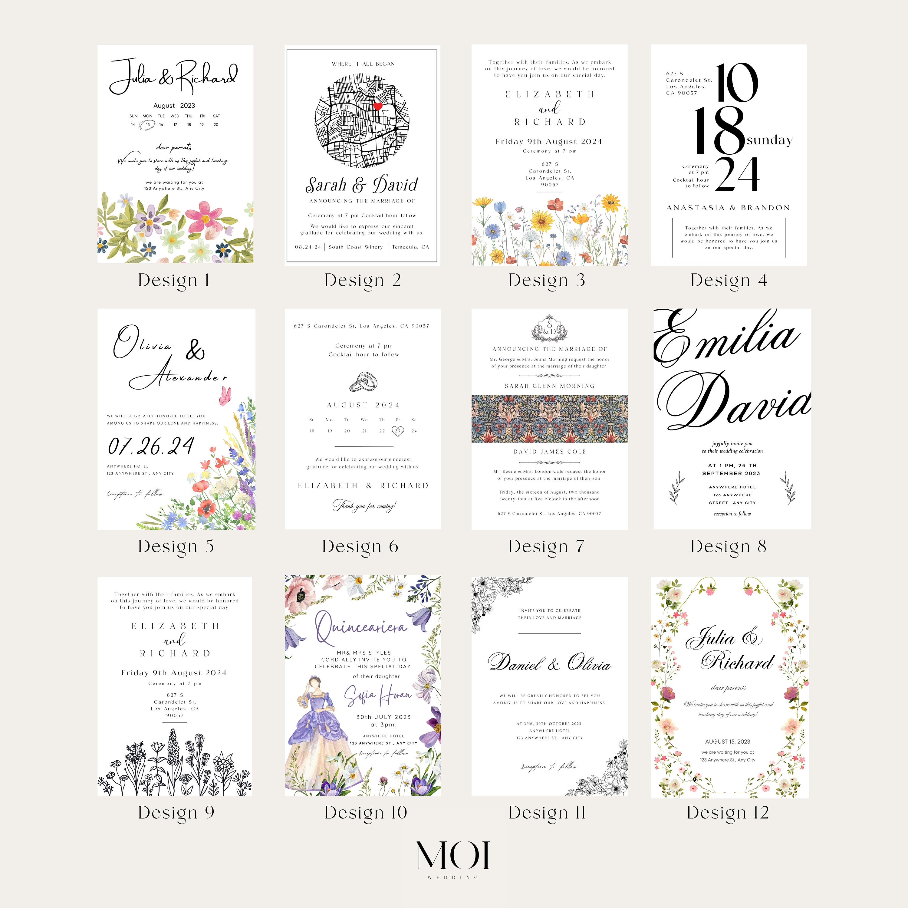 Wildflower Calendar Acrylic Wedding Invitations Suite, Save the Dates ...