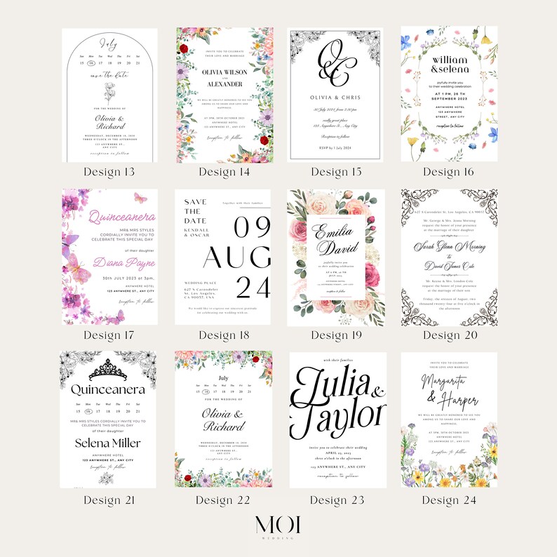 Wildflower Calendar Acrylic Wedding Invitations Suite, Save the Dates ...