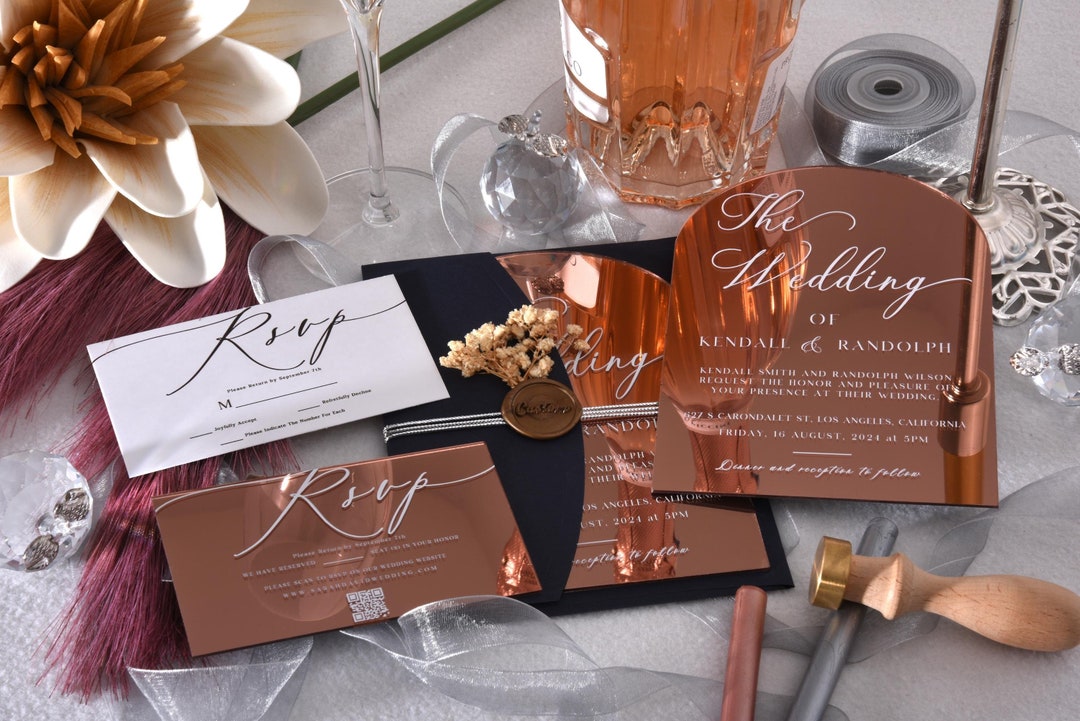 Arch Rose Gold Mirror Acrylic Wedding Invitations: Modern Sweet 16 ...