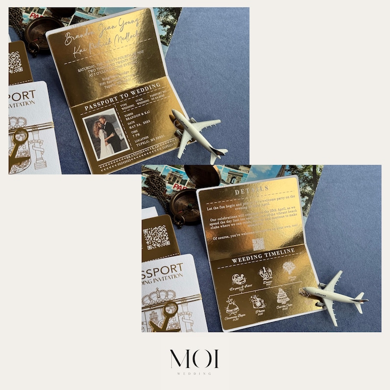 Gold Foil Passport Wedding Invitation Set: Destination Wedding ...