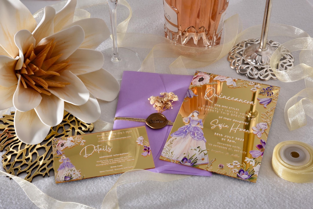 Gold Mirror Acrylic Quinceanera Invitation: Purple Princess Birthday - Etsy