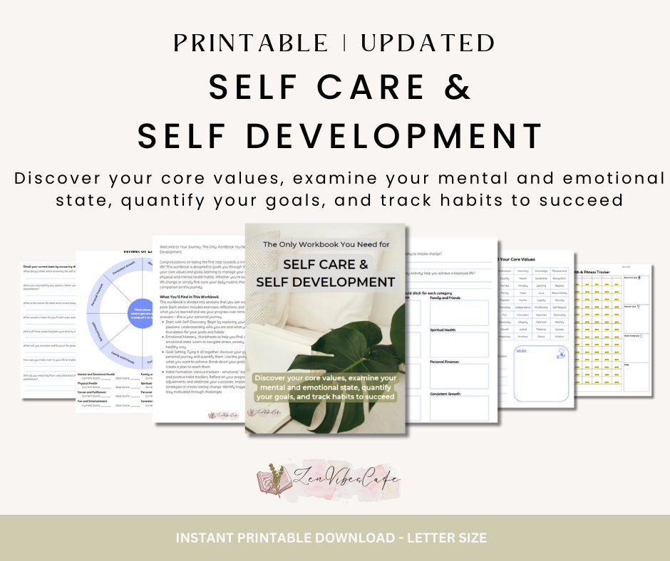 Self Care & Self Development Workbook Discover Core Values, Examine ...