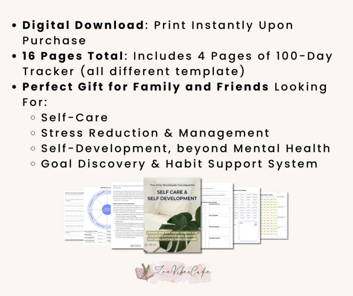 Self Care & Self Development Workbook Discover Core Values, Examine ...