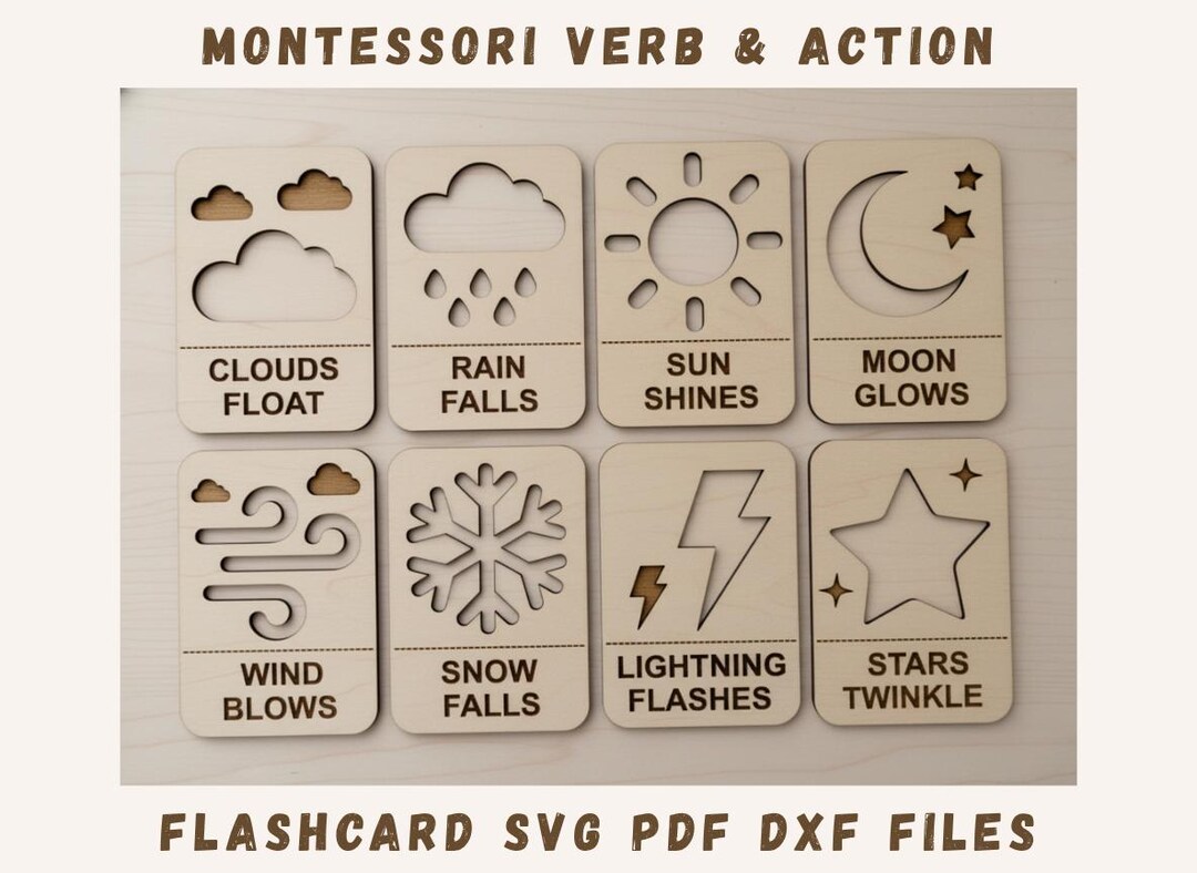 Montessori Flashcard Files | Laser Cut Digital SVG Bundle | Verb ...