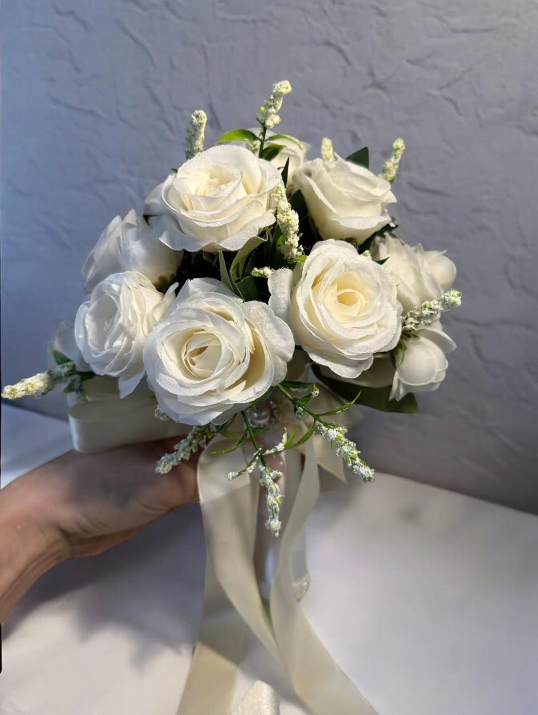 Bouquet White Silk Flowers White Roses Handmade Artificial Flowers Home ...