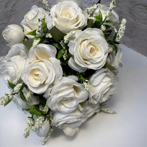 Bouquet White Silk Flowers White Roses Handmade Artificial Flowers Home ...