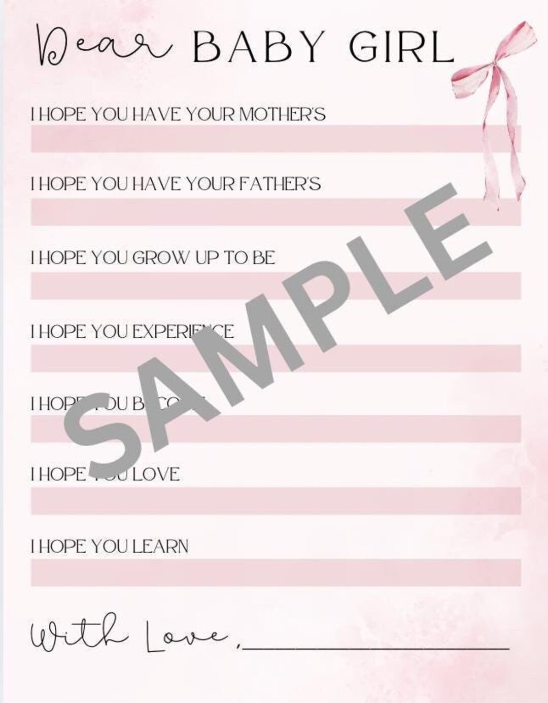Dear Baby Girl Printable Baby Shower Keepsake PDF for Mom and Baby - Etsy