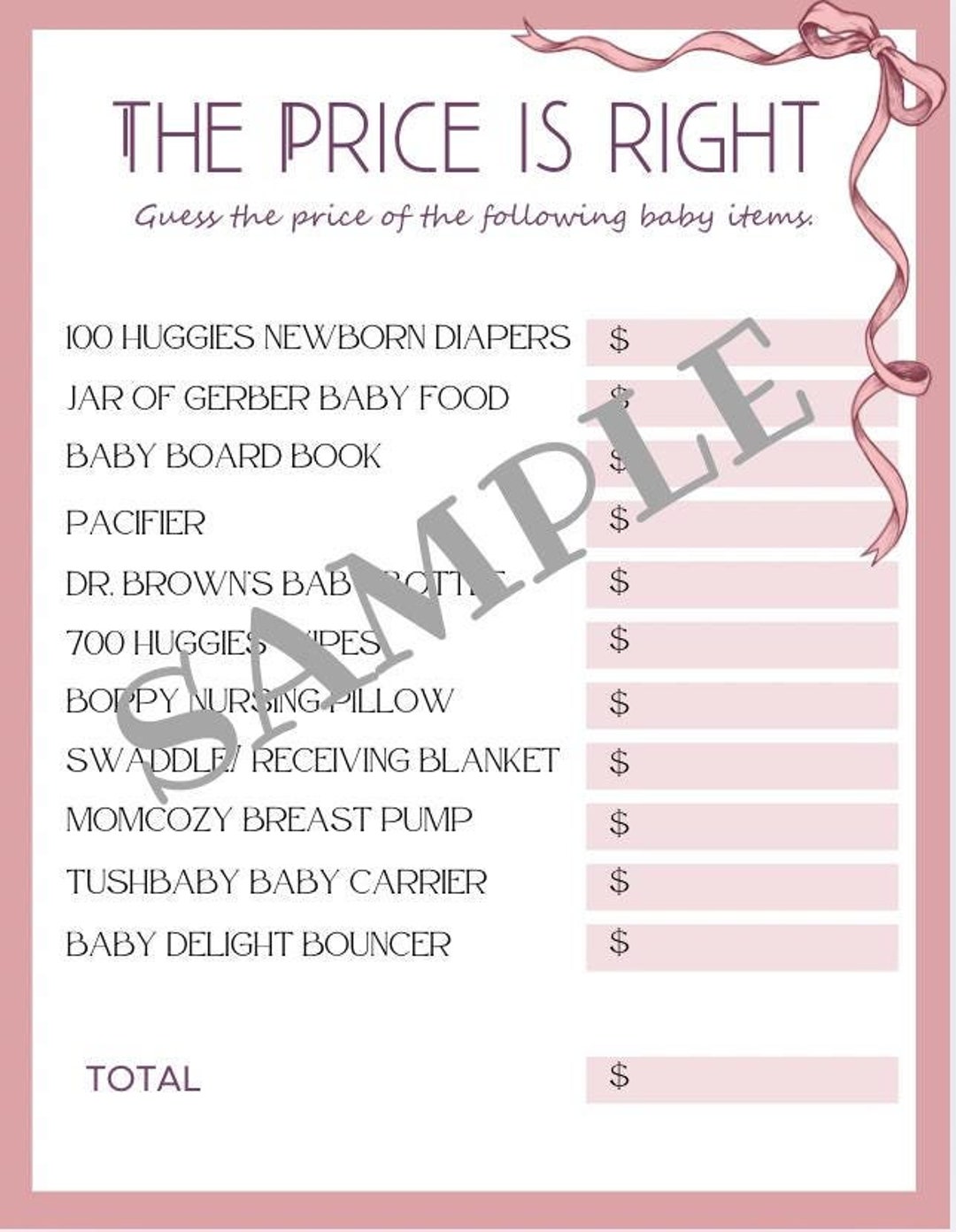 The Price is Right Baby Shower Edition Printable Game PDF Fun and Easy ...