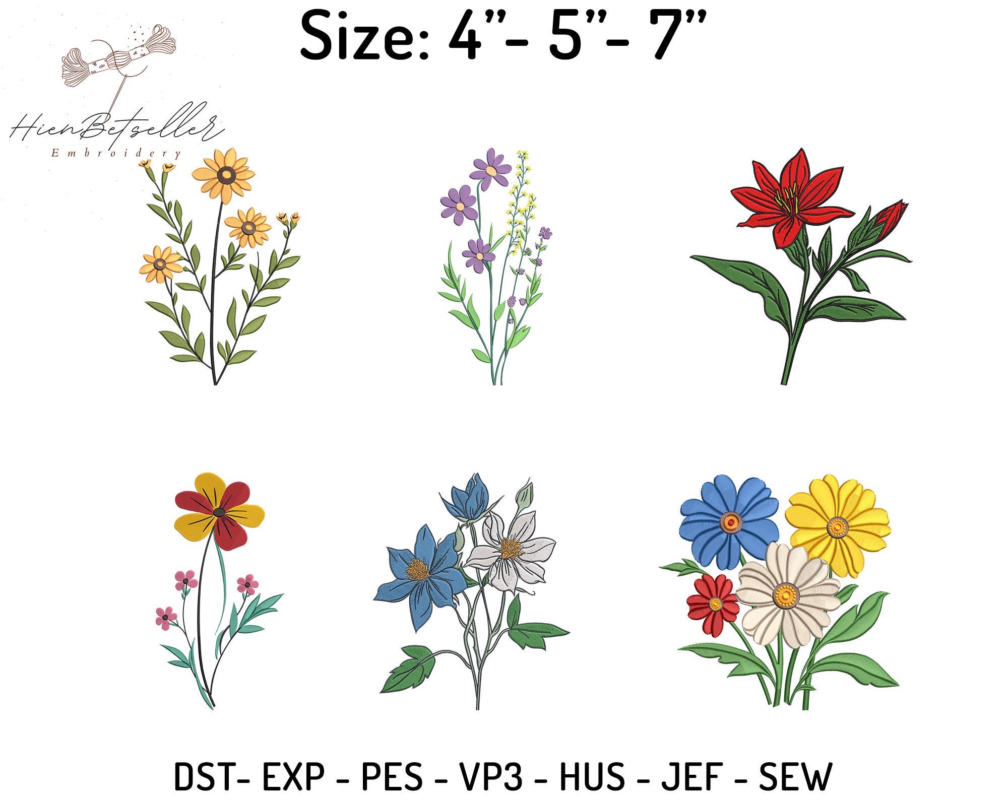 6 Wildflower Bundle Machine Embroidery Design, Flower Embroidery ...