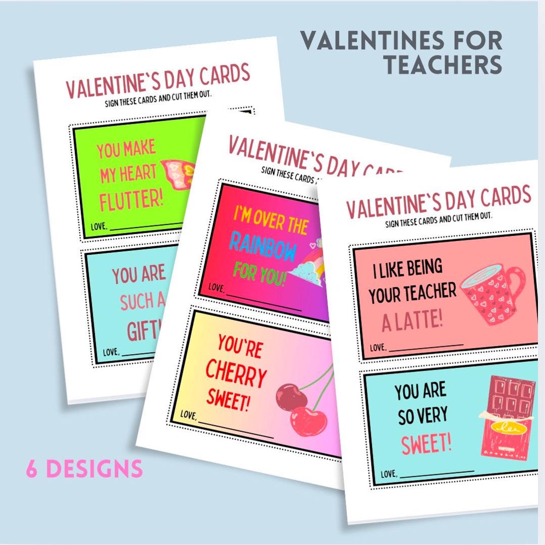 Printable Valentines Day Cards for Teachers to Students 6 Fun Designs ...