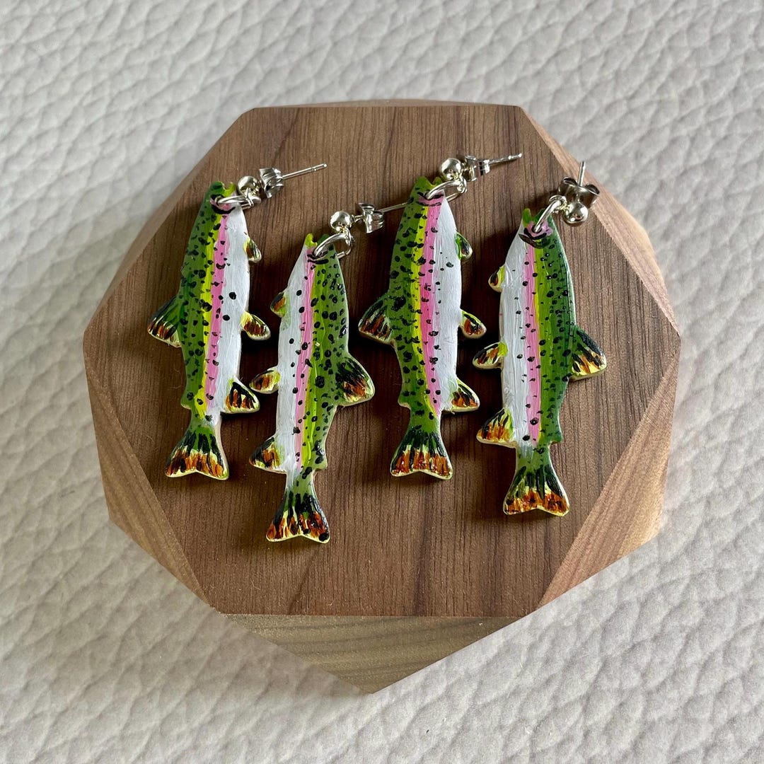 Handmade Colorful Rainbow Trout Earrings - Hand Painted Polymer Clay ...
