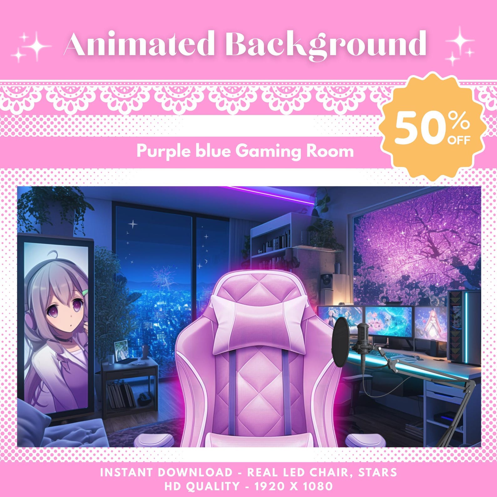 Virtual Gamer Studio Streaming Backdrop Rigged Dynamic Content Creator ...