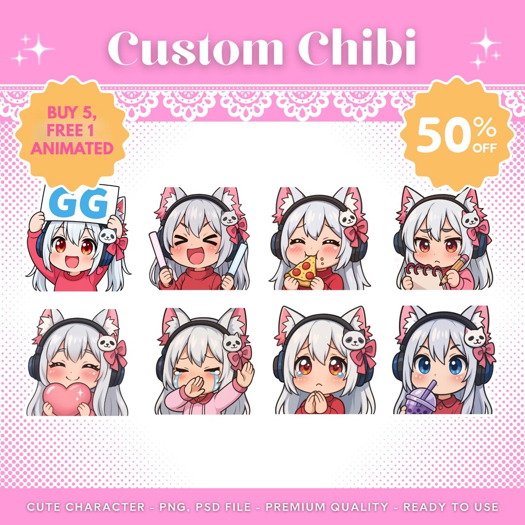 Animated Twitch Chat Emotes | Aesthetic Chibi Streamer Pack | YCH ...
