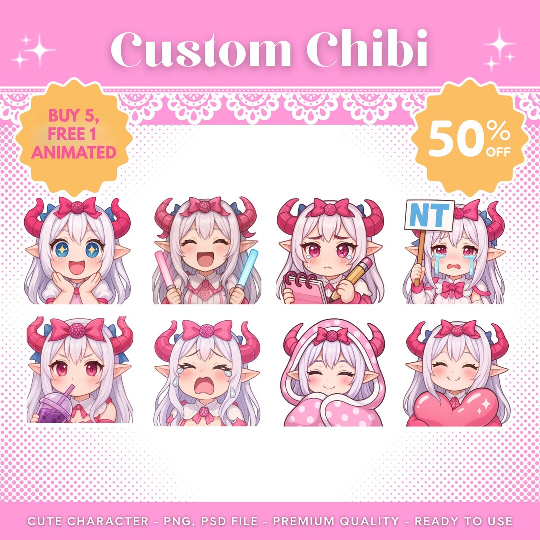Personalized Vtuber Emotes: Cute Custom Emoji Pack for Twitch & Discord ...