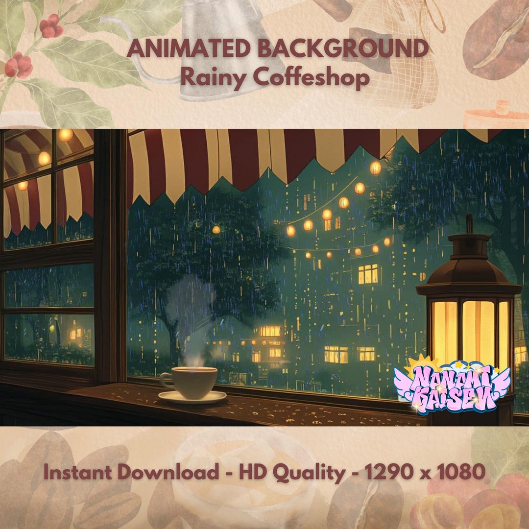 Cozy Rainy Cafe Streaming Backdrop Rigged Dynamic Window Rain Scene ...