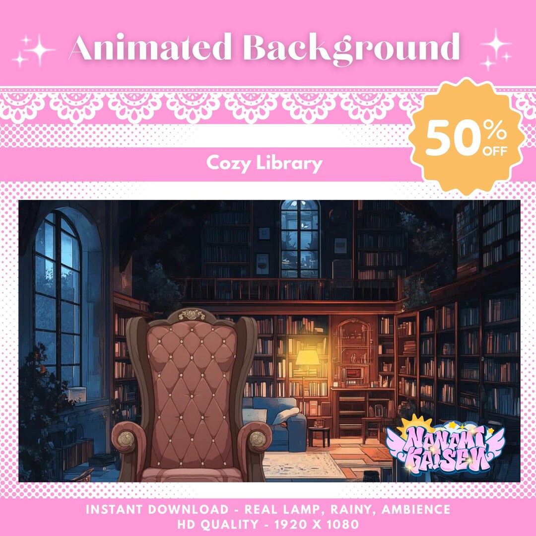 Cozy Library Animated Vtuber Background | Anime Digital Download ...
