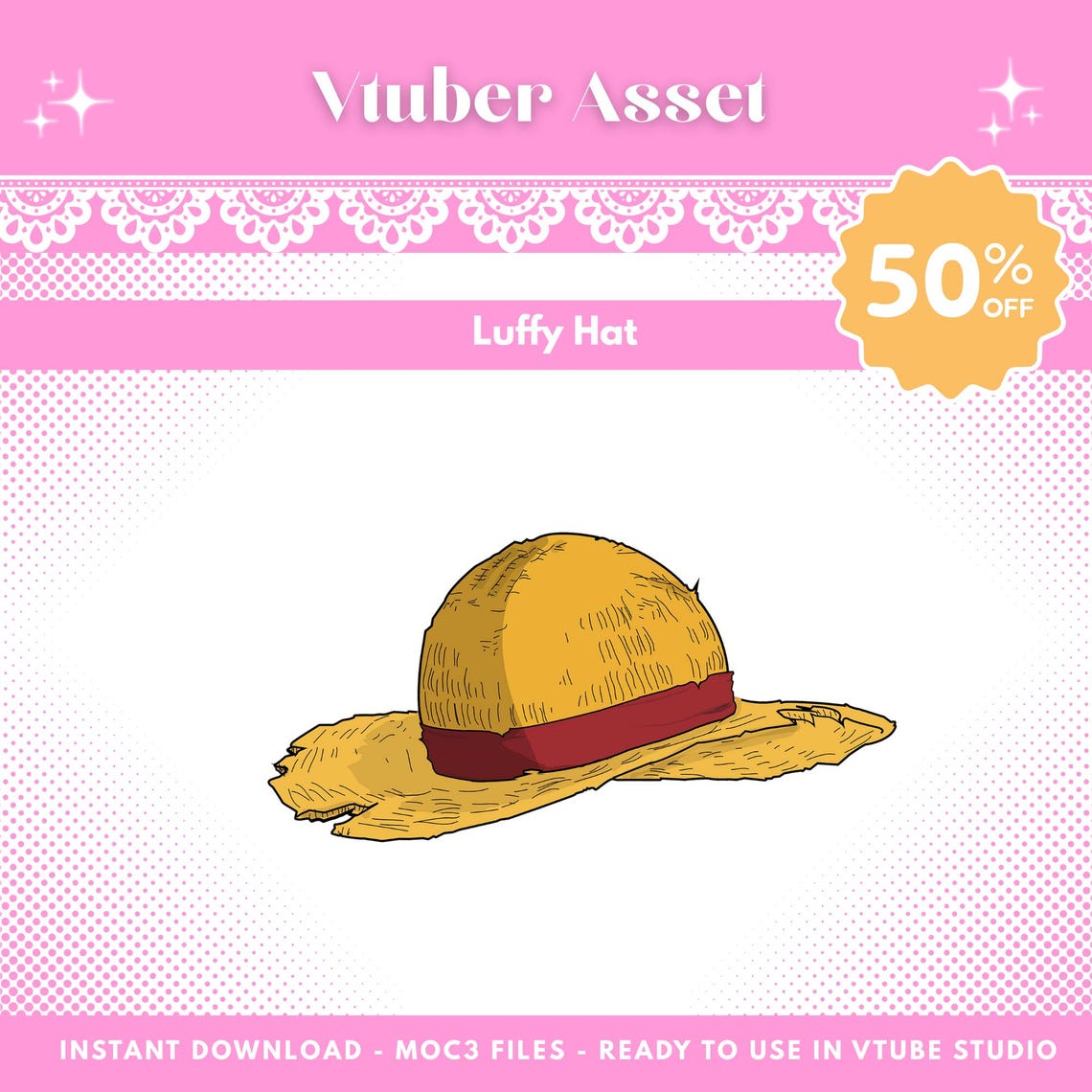 Pirate Straw Hat Inspired by Luffy Vtuber Asset Fully Rigged Adventure ...
