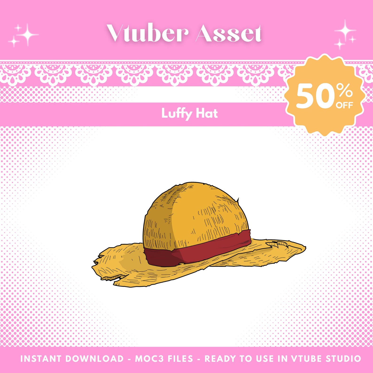 Pirate Straw Hat Inspired by Luffy Vtuber Asset Fully Rigged Adventure ...