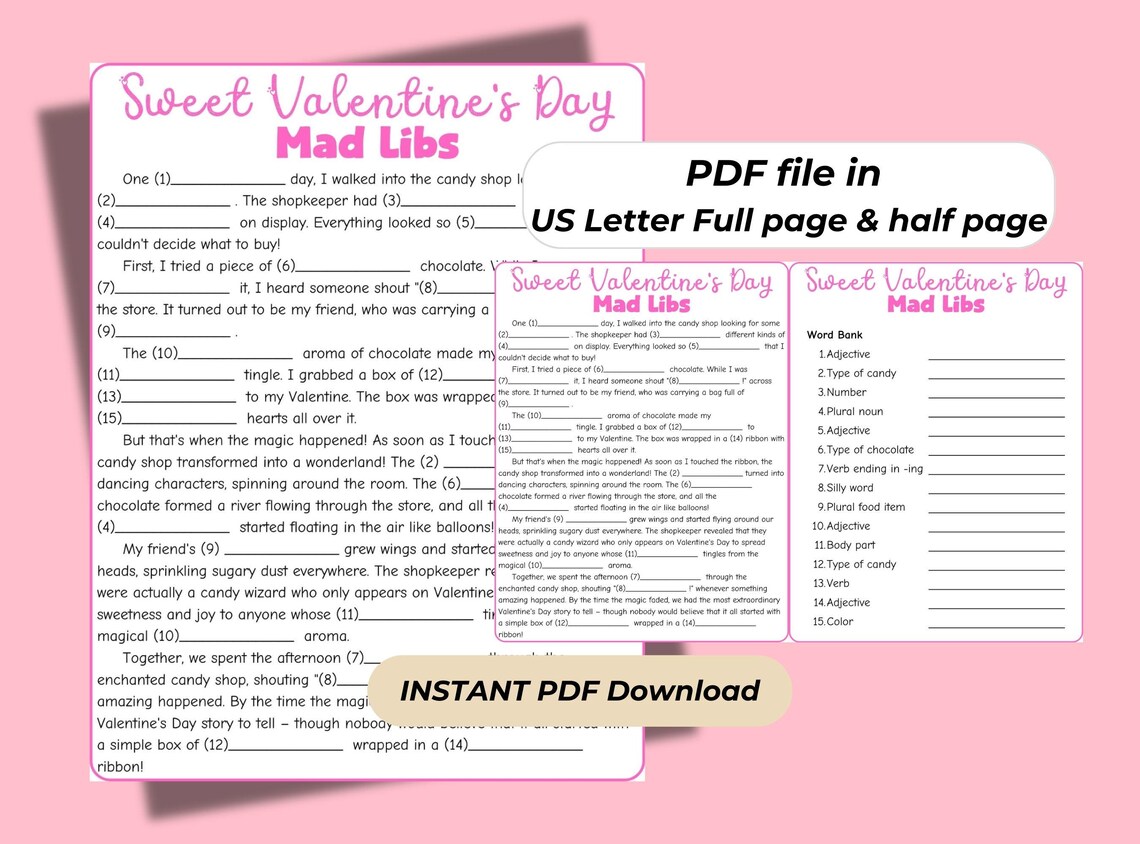 Valentine's Day Mad Libs Printable, Fun Valentine's Activity for Kids ...