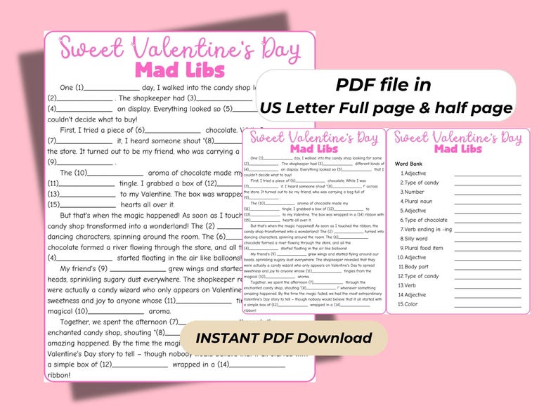 Valentine's Day Mad Libs Printable, Fun Valentine's Activity for Kids ...