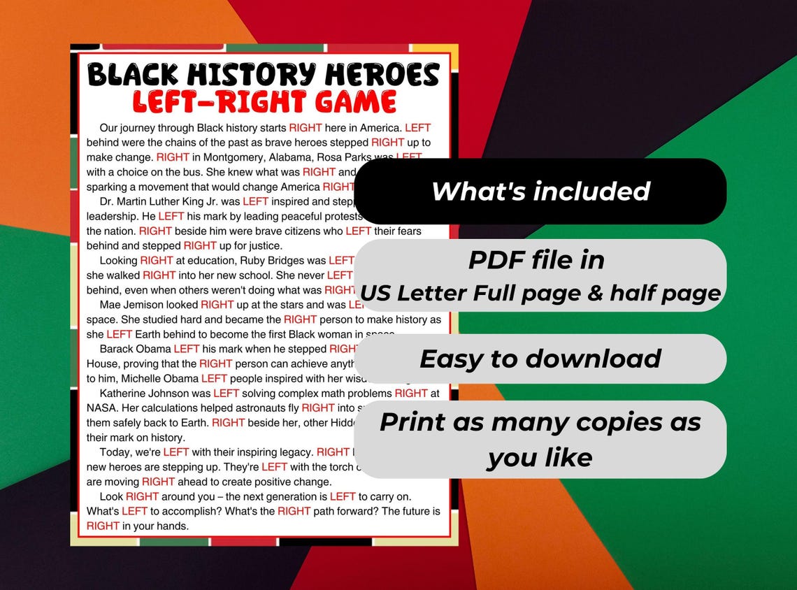 Black History Heroes Game: Left Right Group Activity (PDF) - Etsy