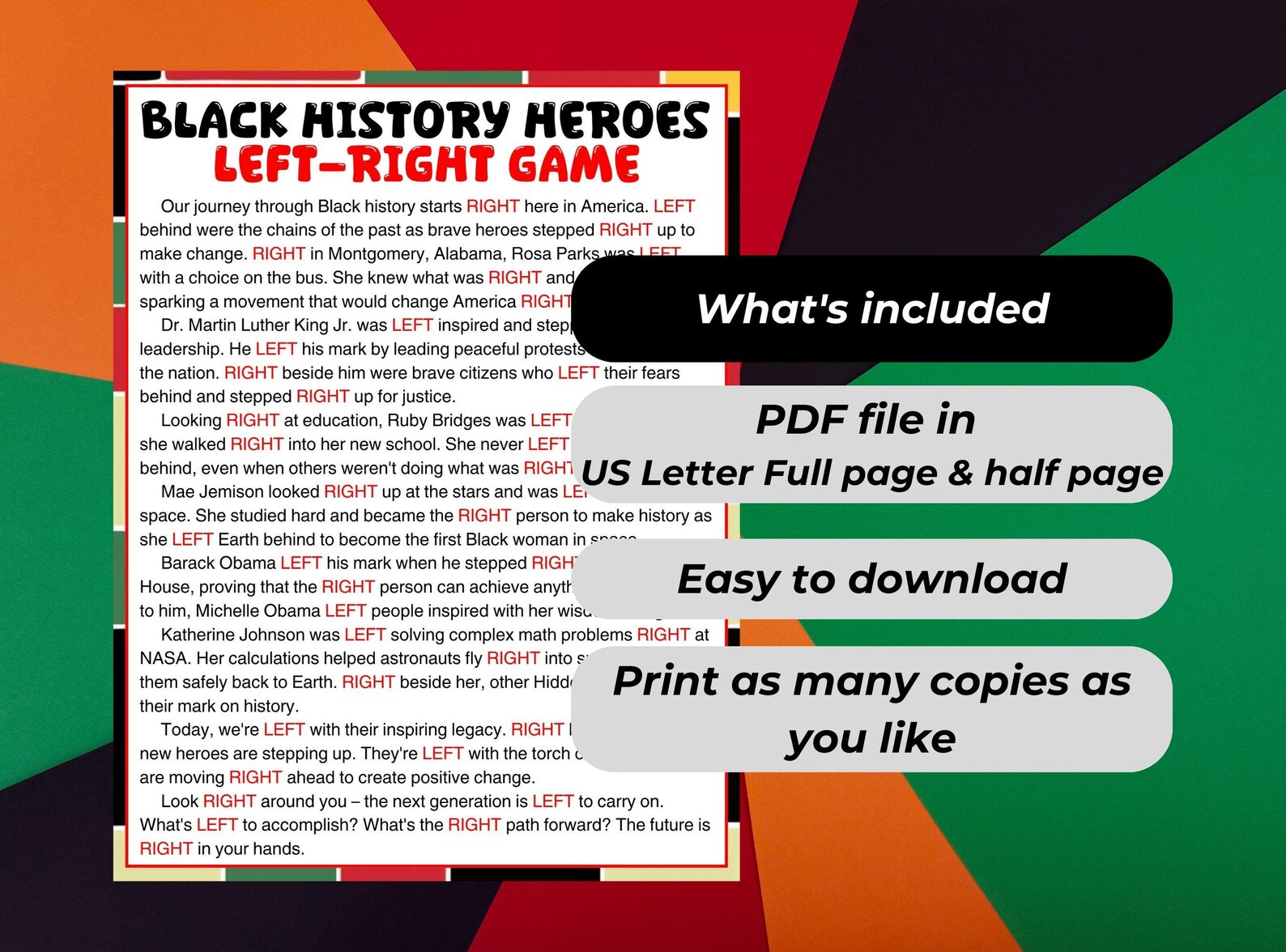 Black History Heroes Game: Left Right Group Activity (PDF) - Etsy