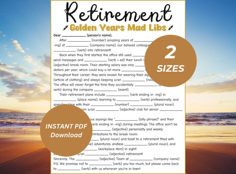 Retirement Mad Libs Printable Game, Funny Retirement Party Game, Office ...