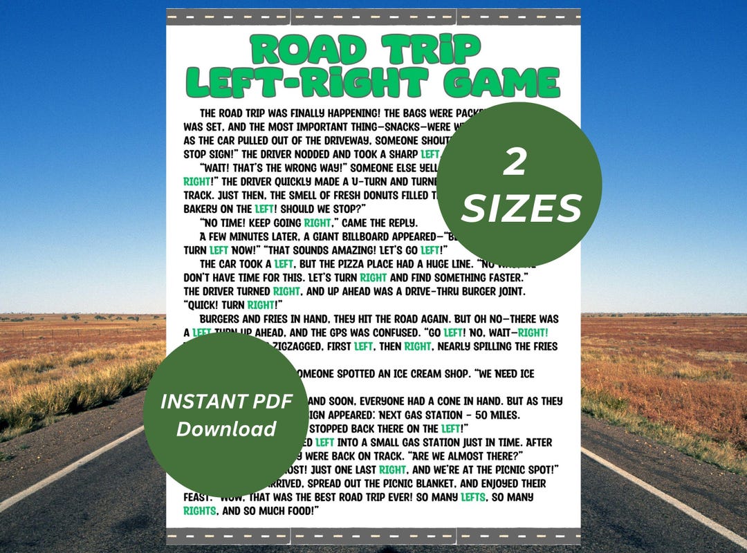 Road Trip Left Right Game: Family Travel Activity (PDF Pattern) - Etsy