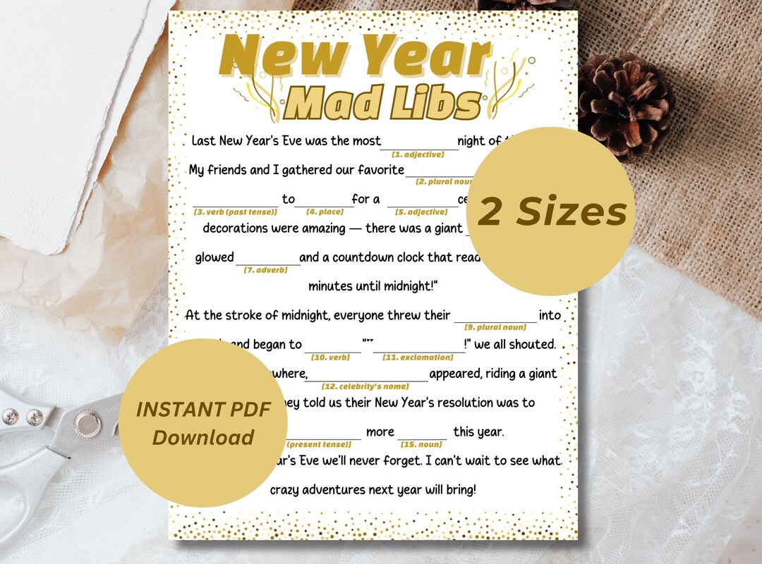 New Years Mad Libs 2025 - Fun New Year Game for Kids & Adults - New ...