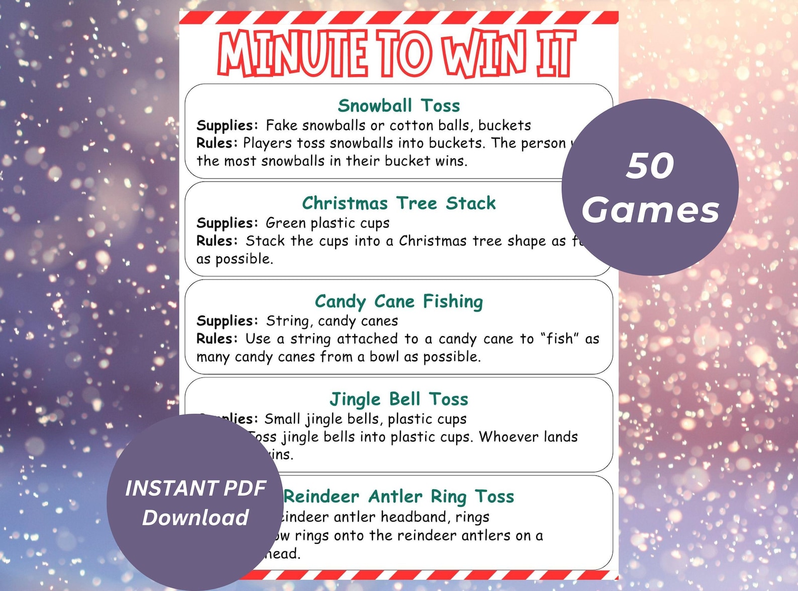 Christmas Minute to Win It Games, 50 Minute to Win It Party Games ...