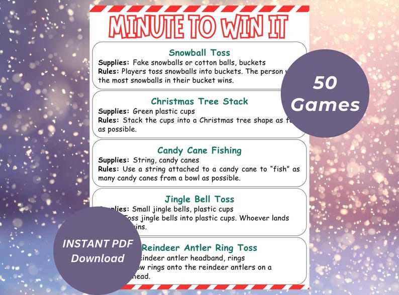 Christmas Minute to Win It Games, 50 Minute to Win It Party Games ...