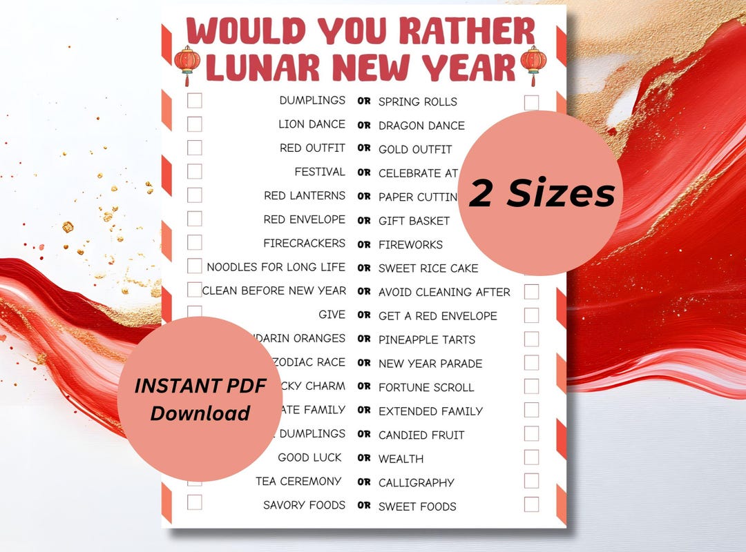 Lunar New Year Would You Rather Game Printable Fun Chinese New Year ...