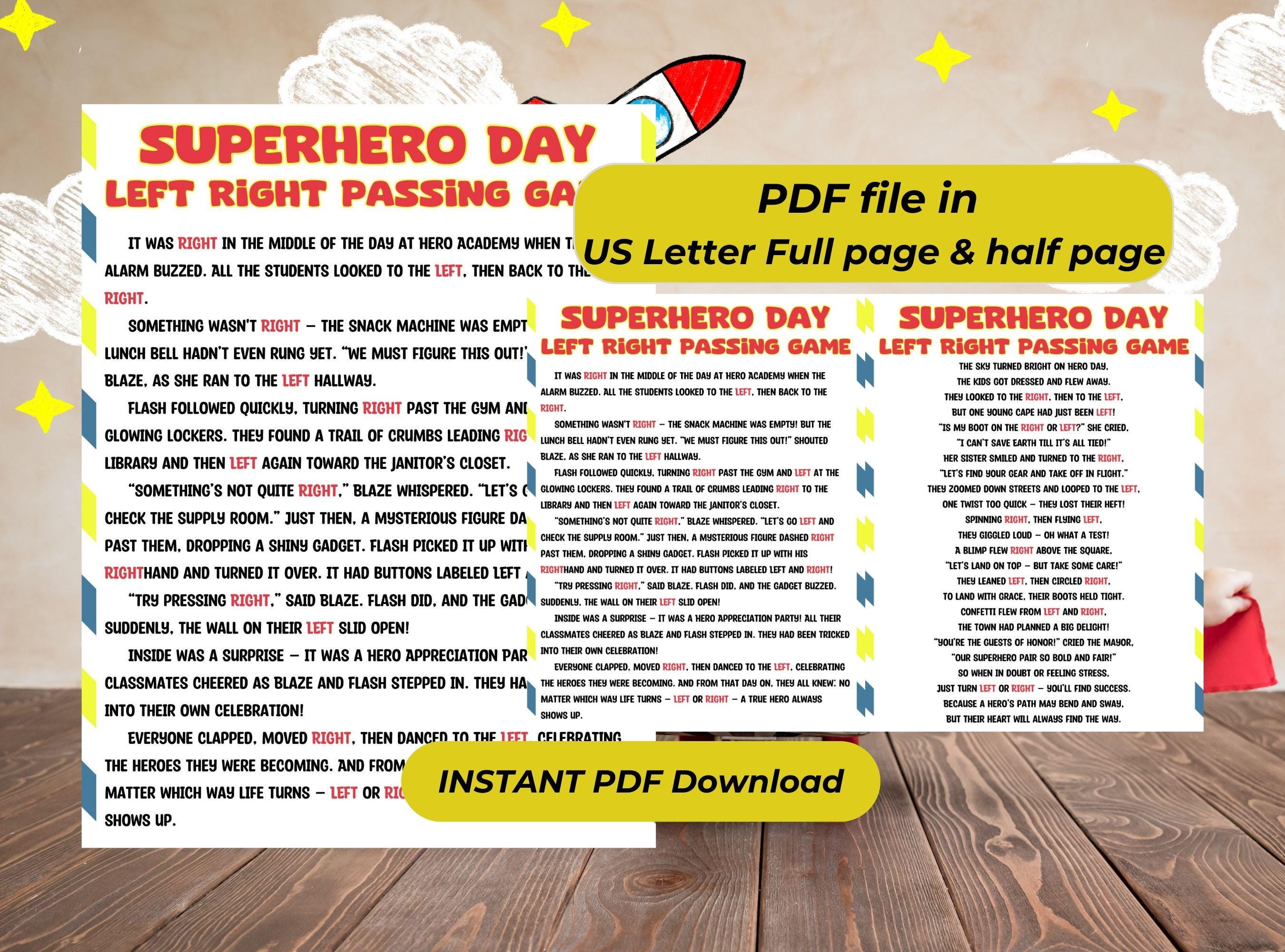 Superhero Day Left Right Passing Game Bundle for Kids Parties ...