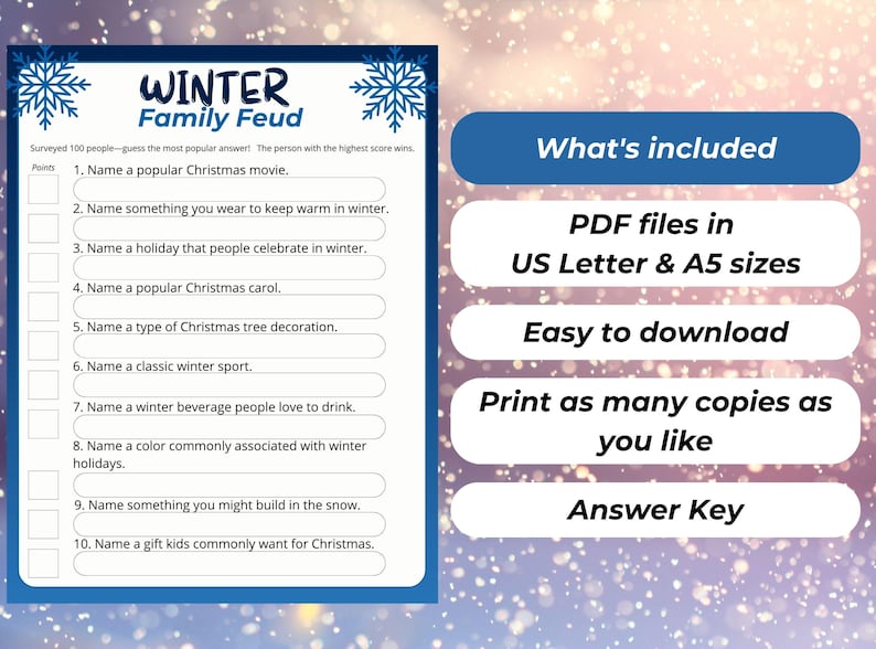 Winter Friendly Feud Games for Kids and Adults, Winter Family Feud Game ...