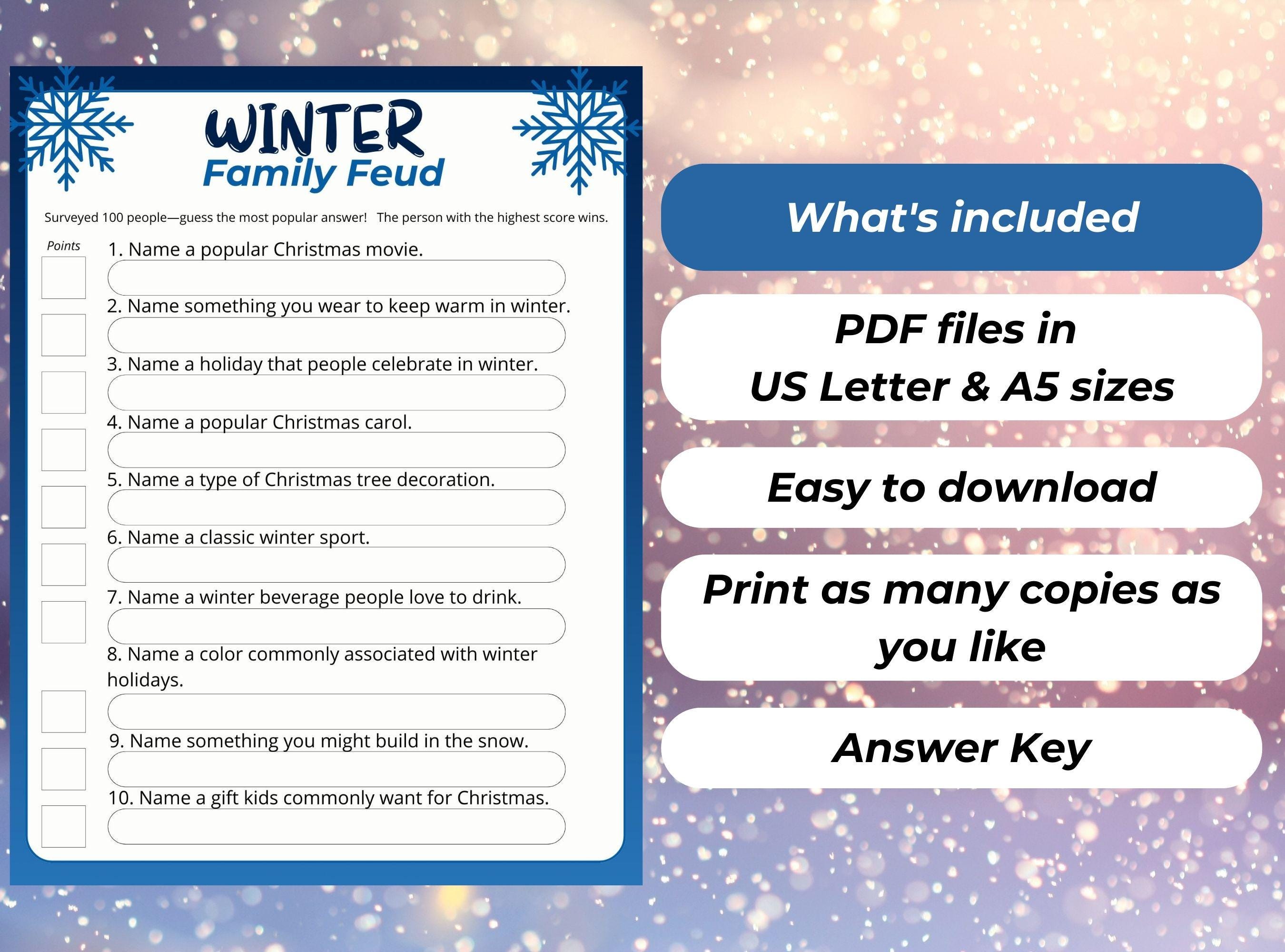 Winter Friendly Feud Games for Kids and Adults, Winter Family Feud Game ...