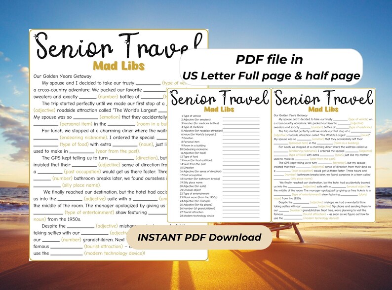Senior Travel Mad Libs: Funny Retirement Road Trip Game (PDF) - Etsy