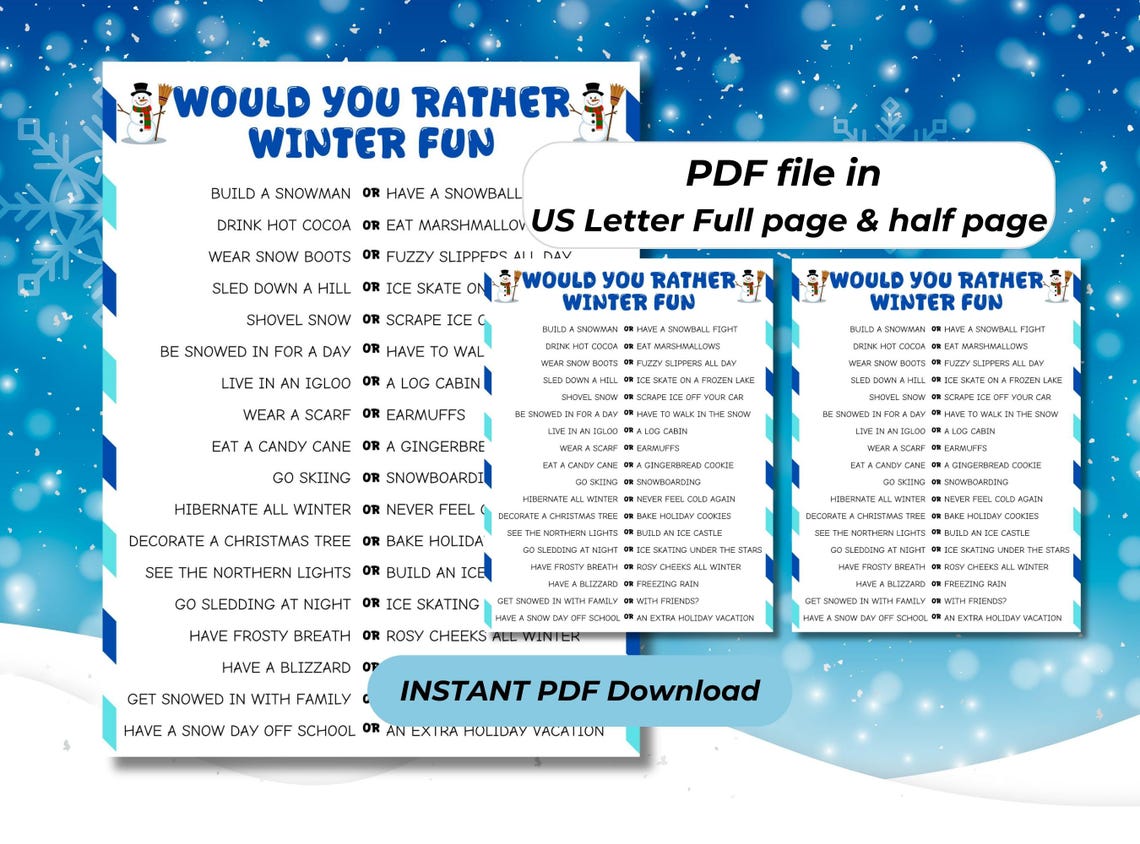 Winter Would You Rather Game: Holiday Party Icebreaker (printable PDF ...