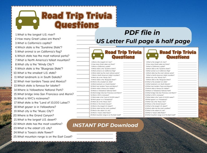 Road Trip Family Trivia Games, Family Road Trip Games, Fun Travel ...