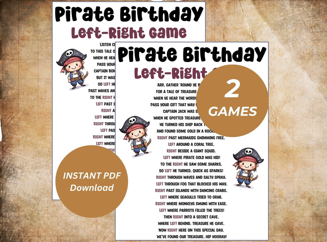 Pirate Birthday Party Game: Pass the Prize, Left-right Game (PDF) - Etsy