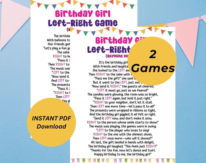 Printable Birthday Left Right Game | Fun Party Activity | Birthday ...