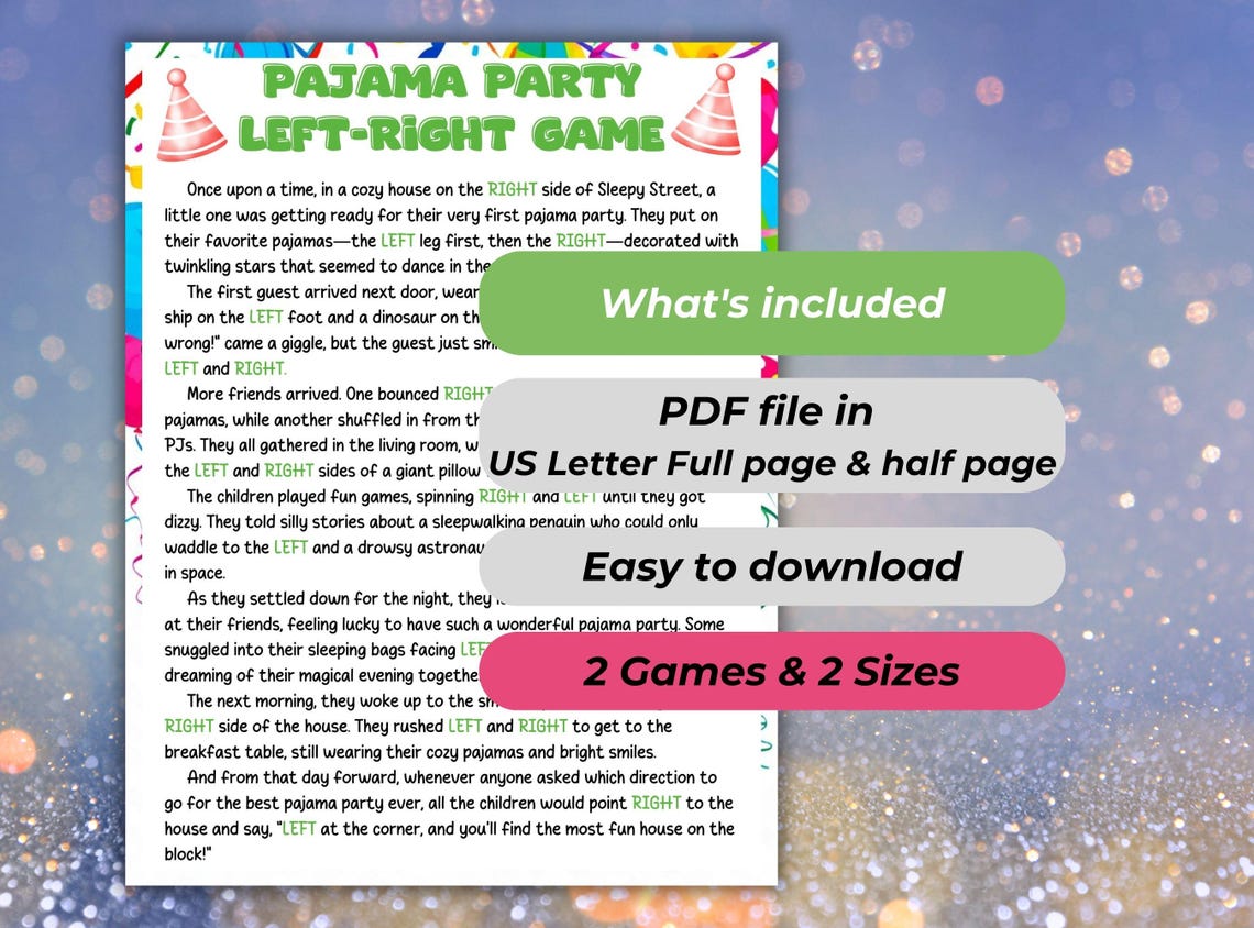 Pajama Party Left Right Game: Family Sleepover Activity (PDF Download ...